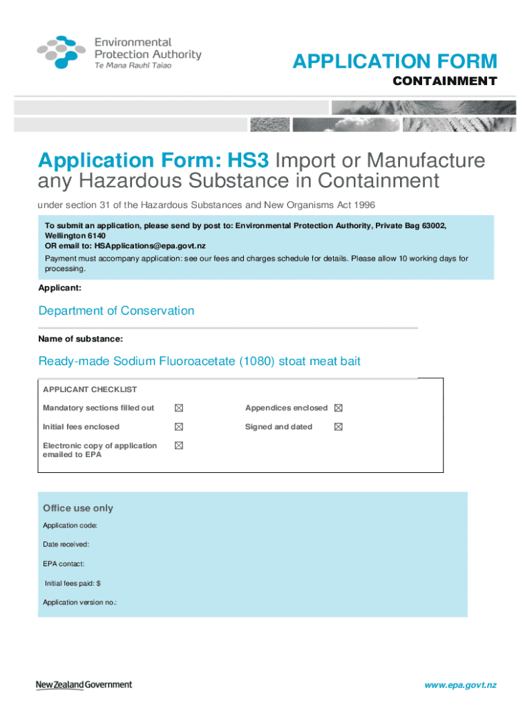 Fillable Online Fillable Online Hazardous Substances and New Organisms Act ... Fax Email Print ...