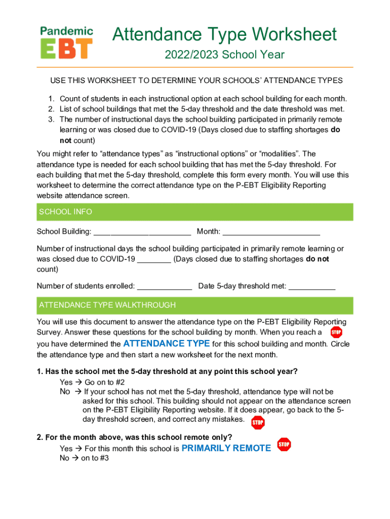 Fillable Online P-EBT 30 Attendance Type Worksheet. P-EBT 30 Attendance ...