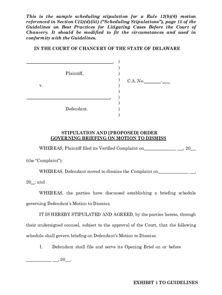 Fillable Online Sample Scheduling Stipulation for MTD (Exhibit 1) Fax Email Print - pdfFiller