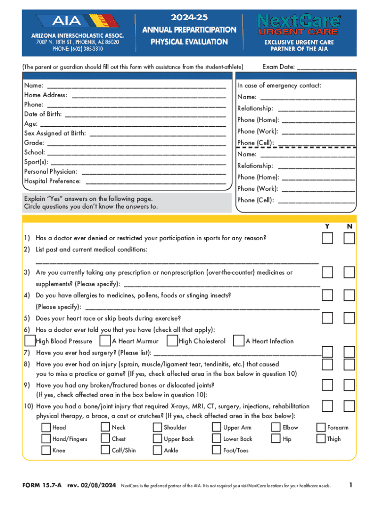 Fillable Online Required for HCA sports (Full Packet Must Be Filled Out ...