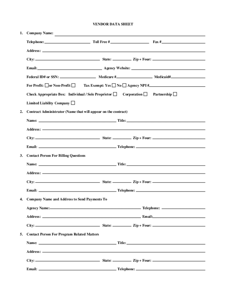 Fillable Online VENDOR DATA SHEET 1. Company Name - La Crosse County ...