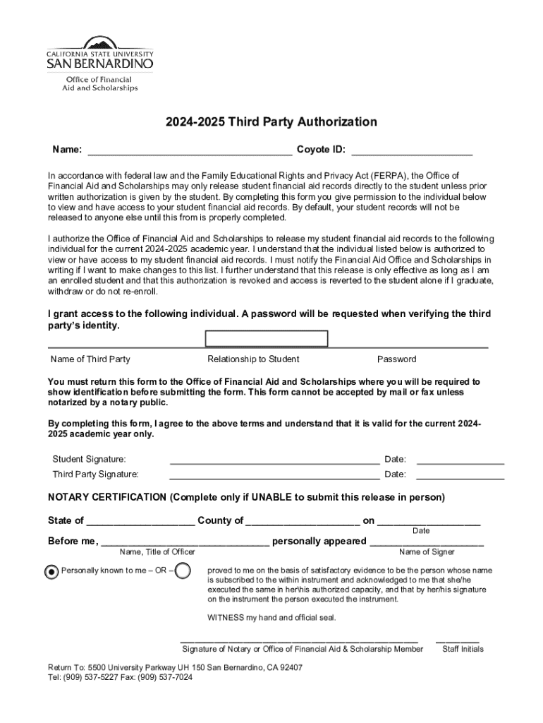 Fillable Online 2024-2025 Third Party Authorization Form Fax Email Print - pdfFiller