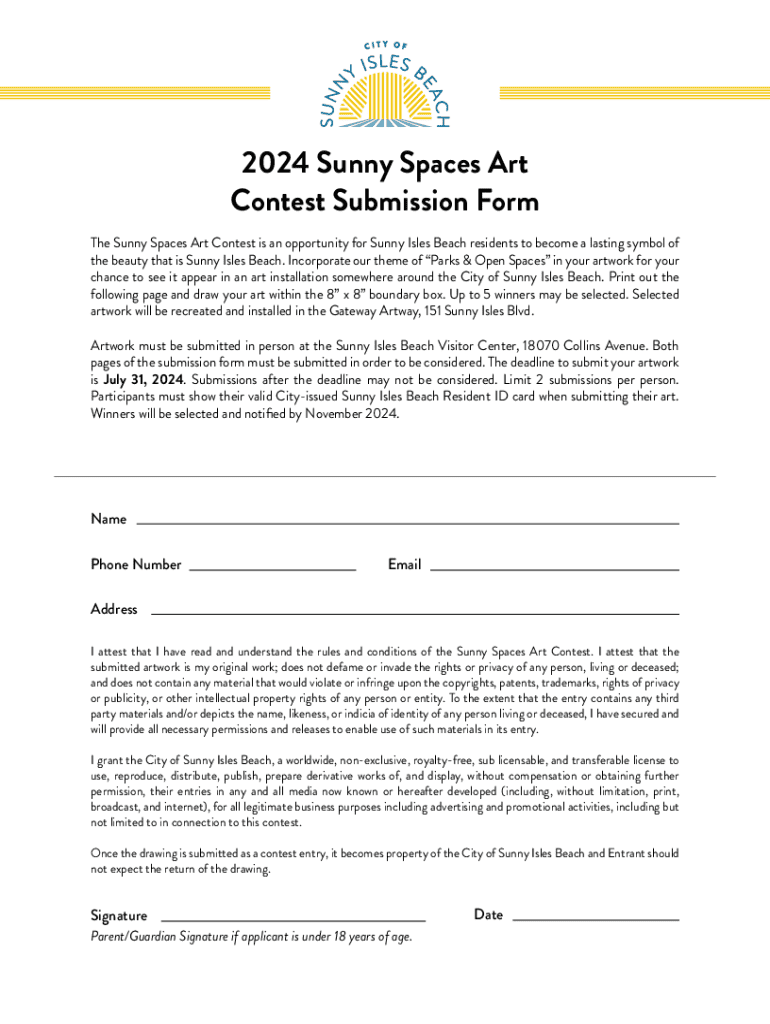 Fillable Online Sunny Spaces Art Contest Submission Form Fax Email ...