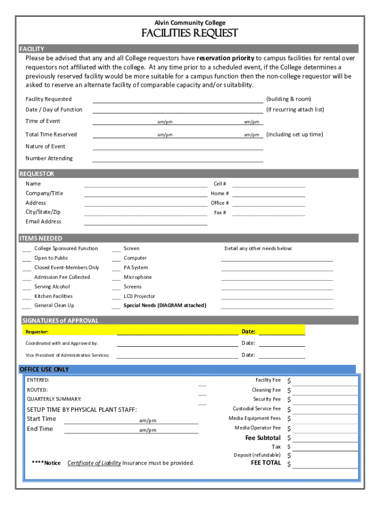 Fillable Online Use of Facilities Buildings Form Fax Email Print - pdfFiller