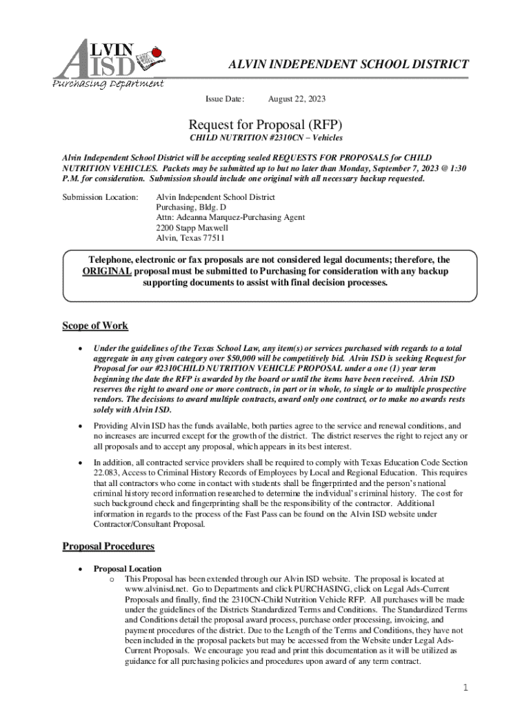 Fillable Online Requests For Proposals For Child Nutrition Equipment ... Fax Email Print - pdfFiller