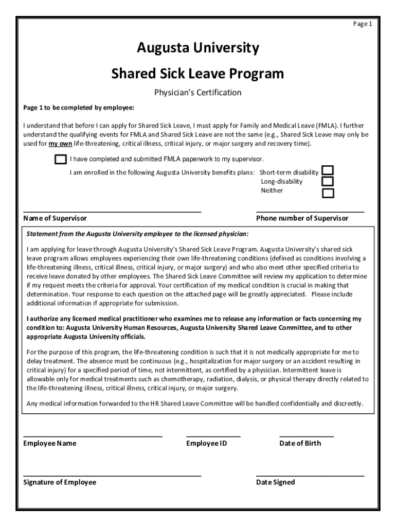 Fillable Online Shared Sick Leave ProgramLeave Request Form Fax Email ...