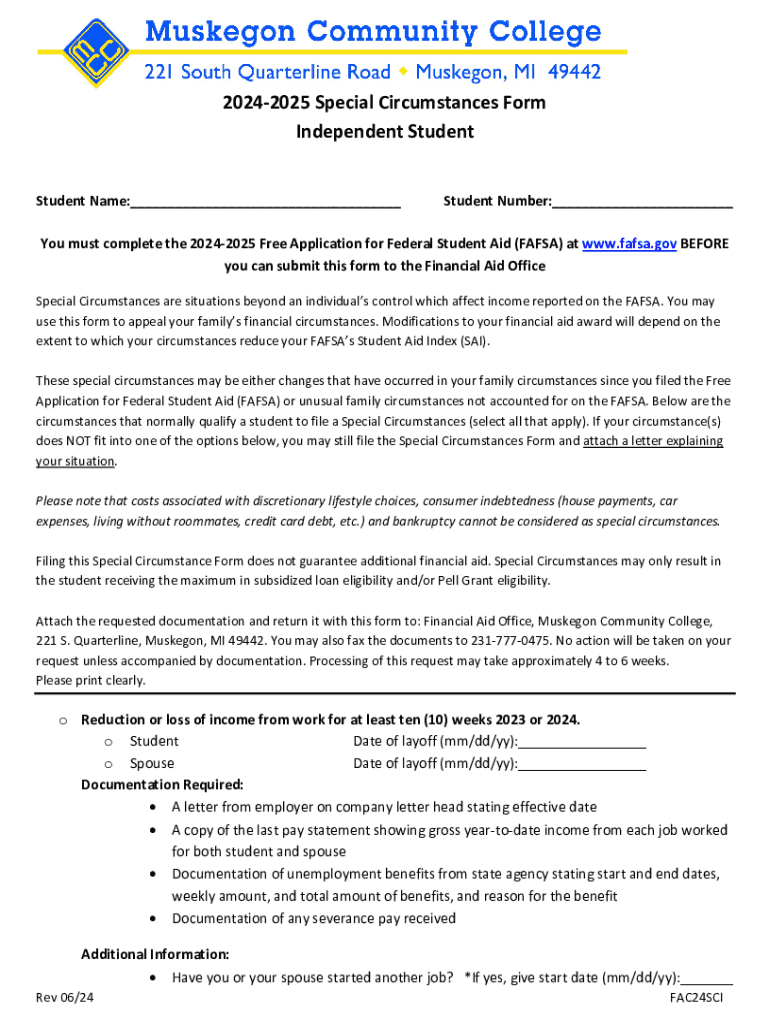 Fillable Online 2024-2025 Special Circumstances Form Independent ... Fax Email Print - pdfFiller