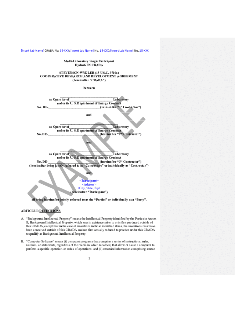 Fillable Online Example HydroGEN CRADA. Example multi-lab single ...