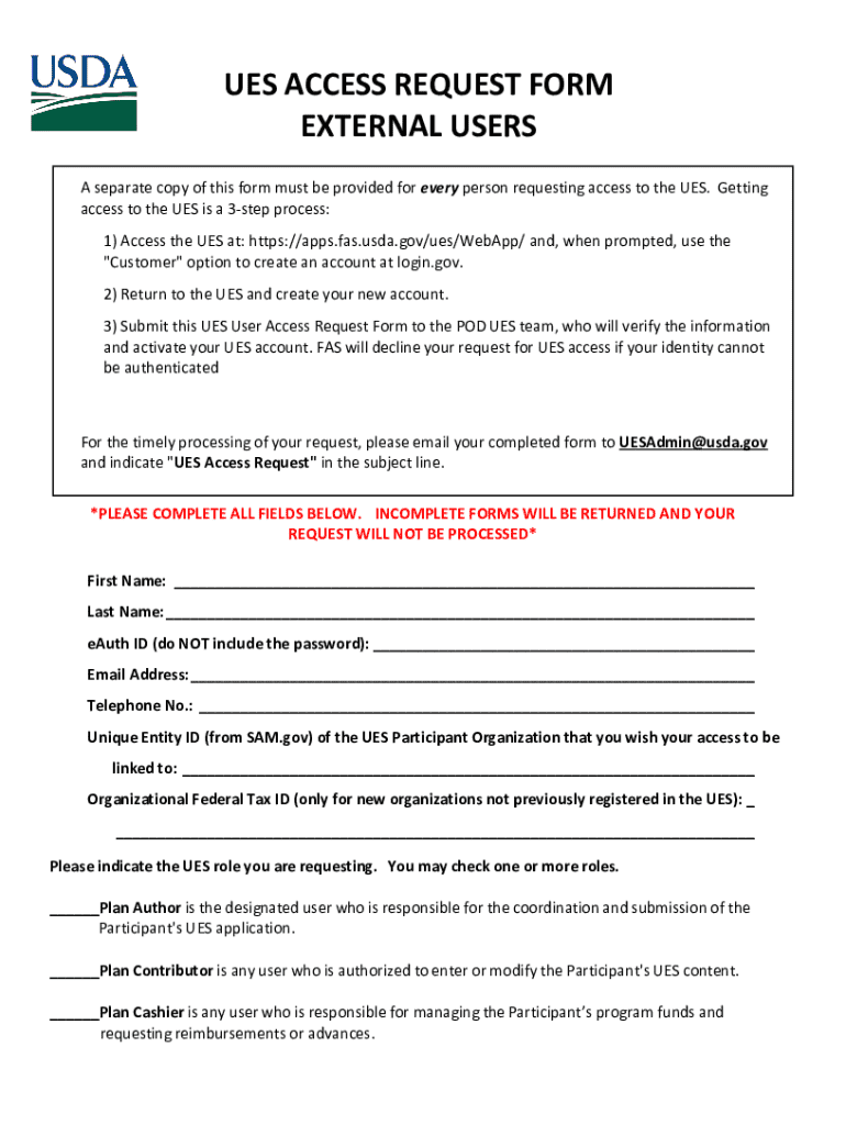 Fillable Online UES ACCESS REQUEST FORM EXTERNAL USERS Fax Email Print ...