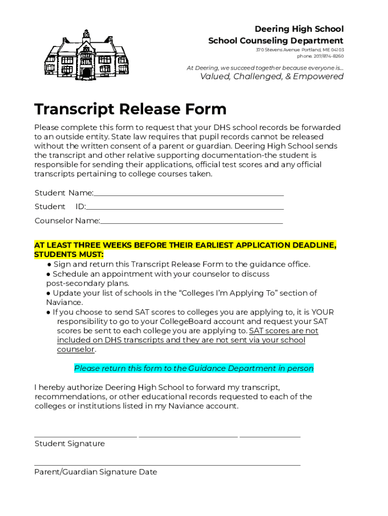 Fillable Online School Counseling Center / Transcript Request Forms Fax ...