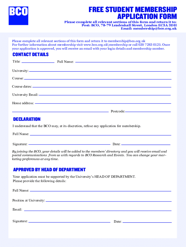 Fillable Online FREE STUDENT MEMBERSHIP APPLICATION FORM Fax Email Print - pdfFiller