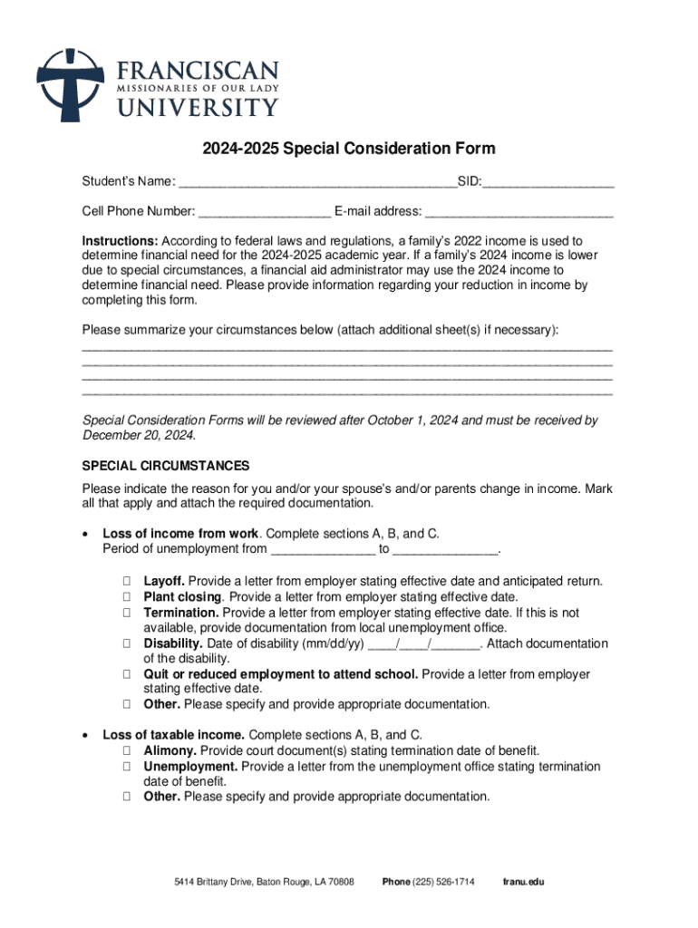 Fillable Online Financial Aid Special Condition Worksheet (2024-2025 ...