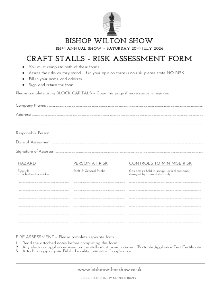 Fillable Online Craft Stall Risk Assessment Template - Fill Online ...
