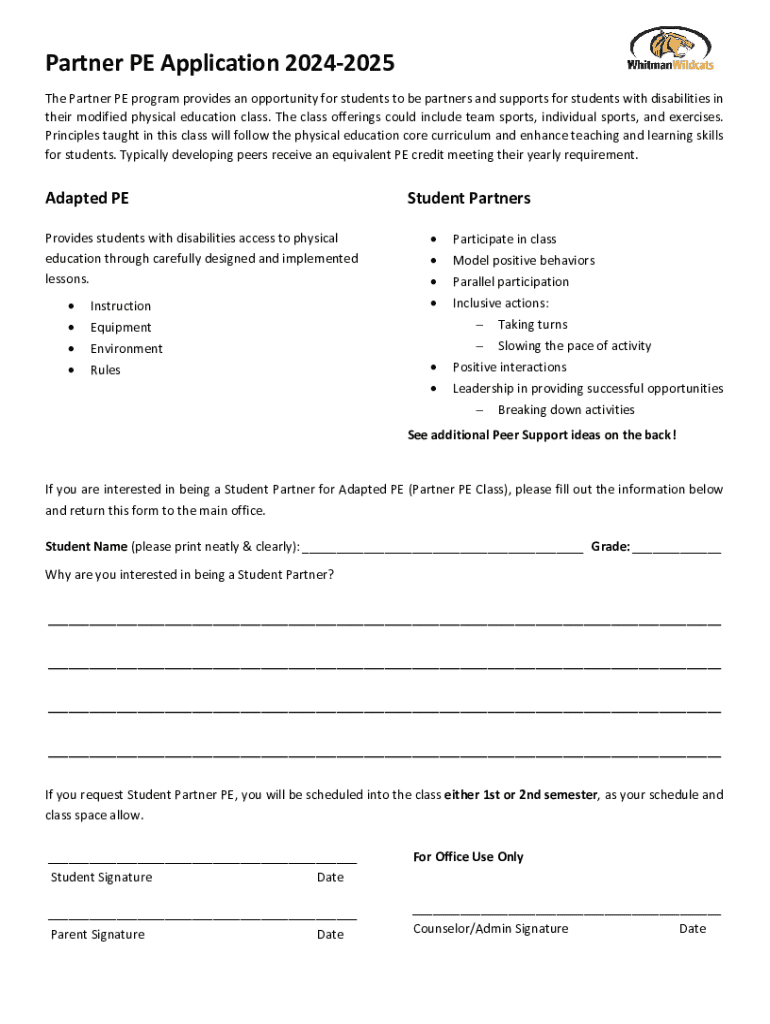 Fillable Online Partner physical education is bringing together ...