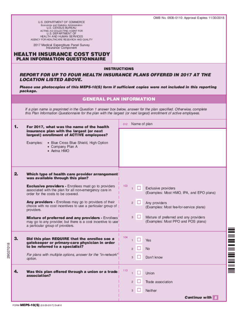 Fillable Online 2017 Health Insurance Plan Questionnaires for ...