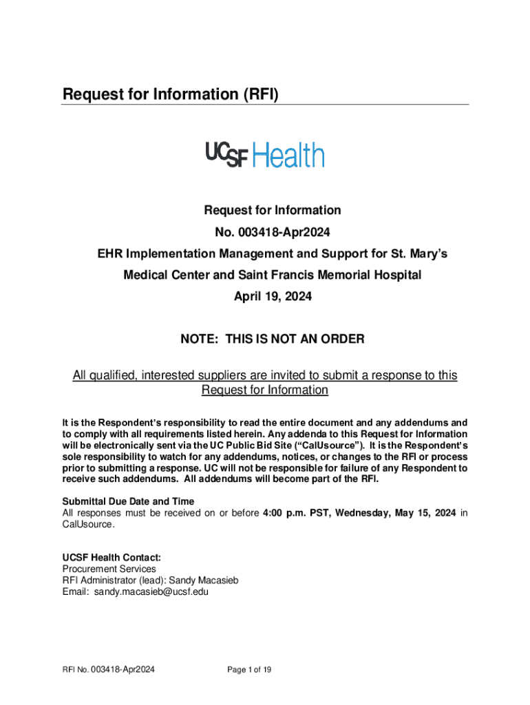 Fillable Online Request for Information (RFI) for Electronic Health ...