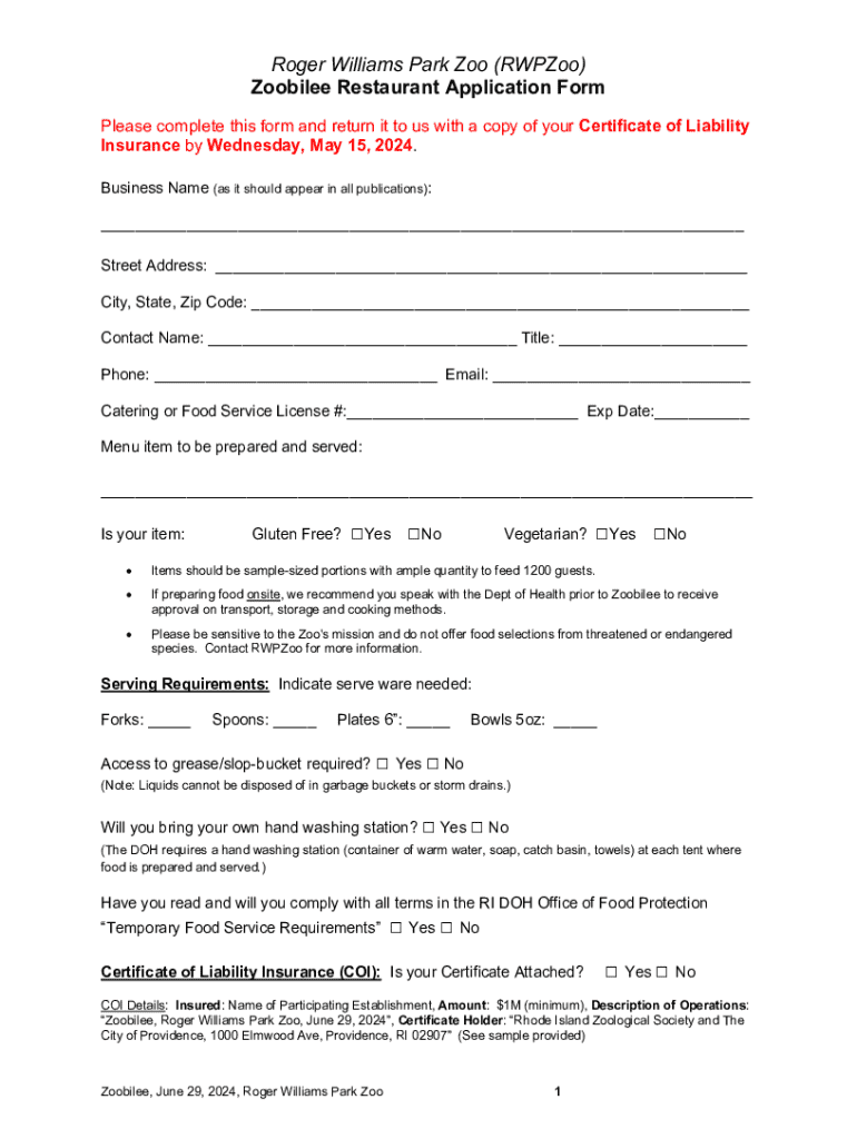 Fillable Online Roger Williams Park Zoo & Carousel VillageProvidence RI Fax Email Print - pdfFiller