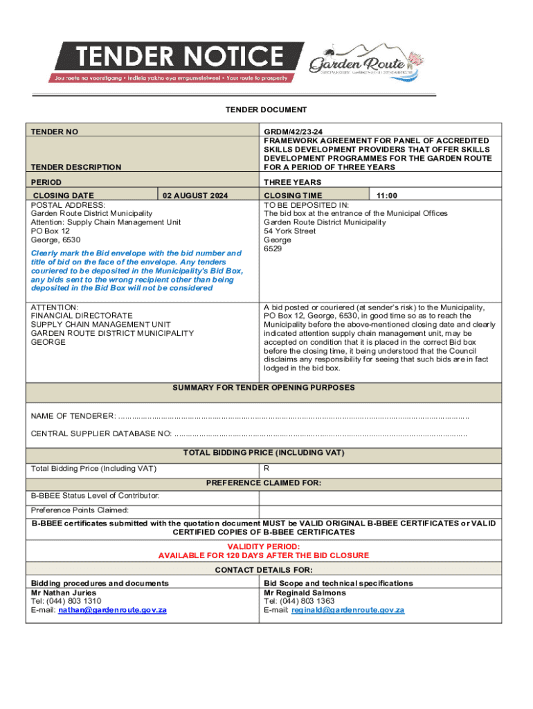 Fillable Online TENDER DOCUMENT TENDER NO GRDM/42/23-24 ... Fax Email ...