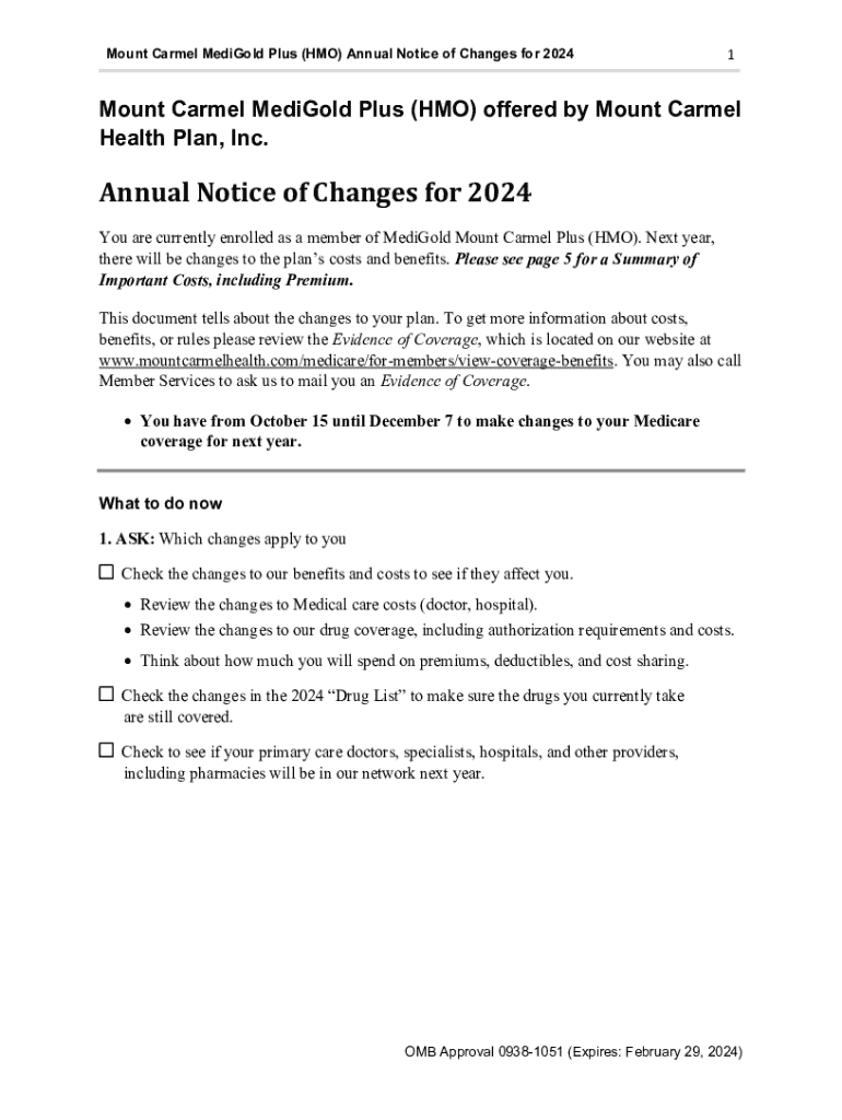 Fillable Online MediGold Plus (HMO) Annual Notice of Changes for 2024 ...