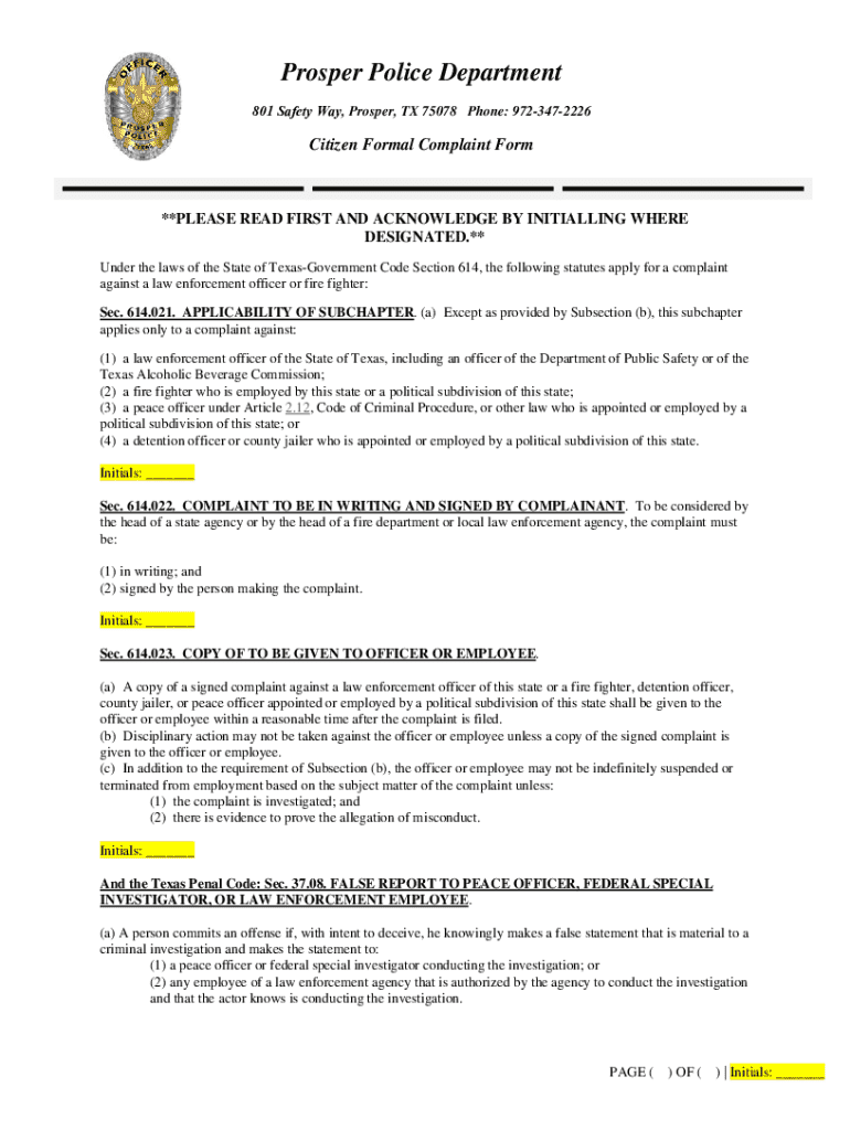 Fillable Online Comptroller Police Officer Complaint Form Fax Email ...