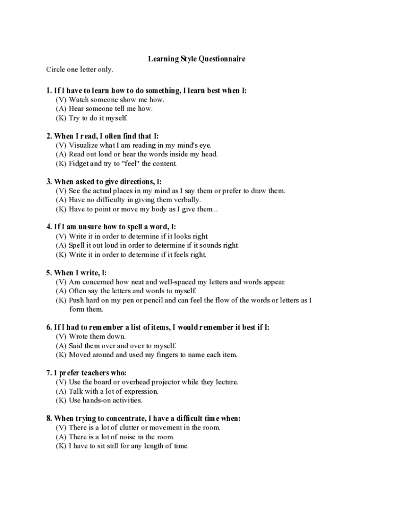 Fillable Online How to Determine Your Learning Style: VARK ...