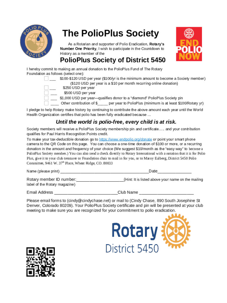 Polio Plus Society Pledge Doc Template | pdfFiller