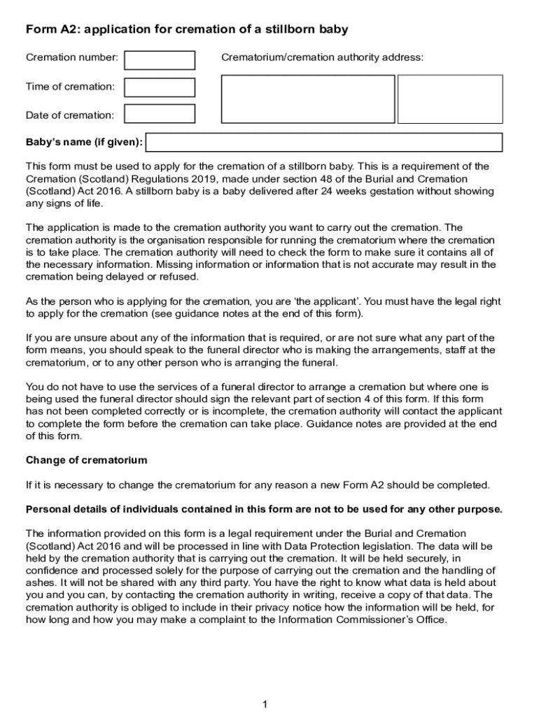 Fillable Online Cremation 2: Application for cremation of body parts Fax Email Print - pdfFiller