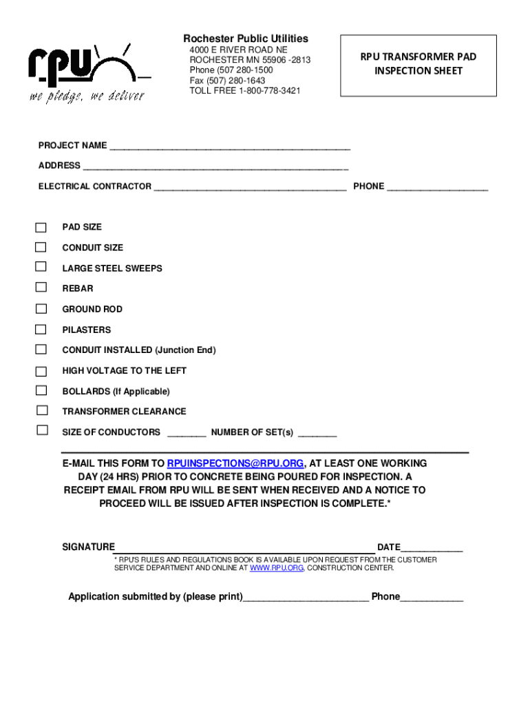 Fillable Online RPU TRANSFORMER PAD INSPECTION SHEET Fax Email Print ...