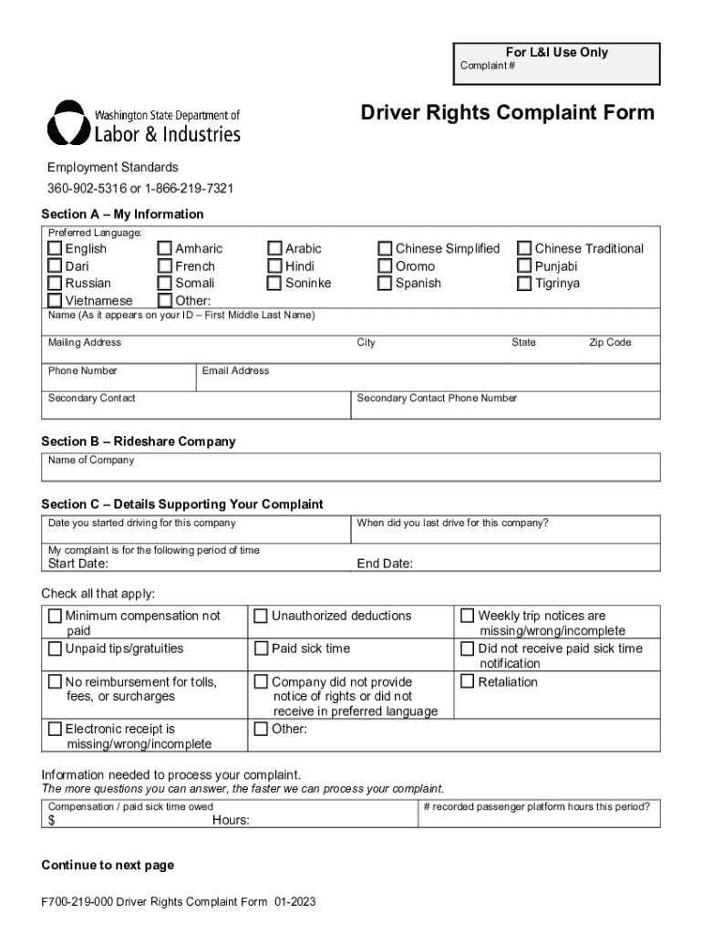 Fillable Online Driver Rights Complaint Form (F700-219-000). Driver ...