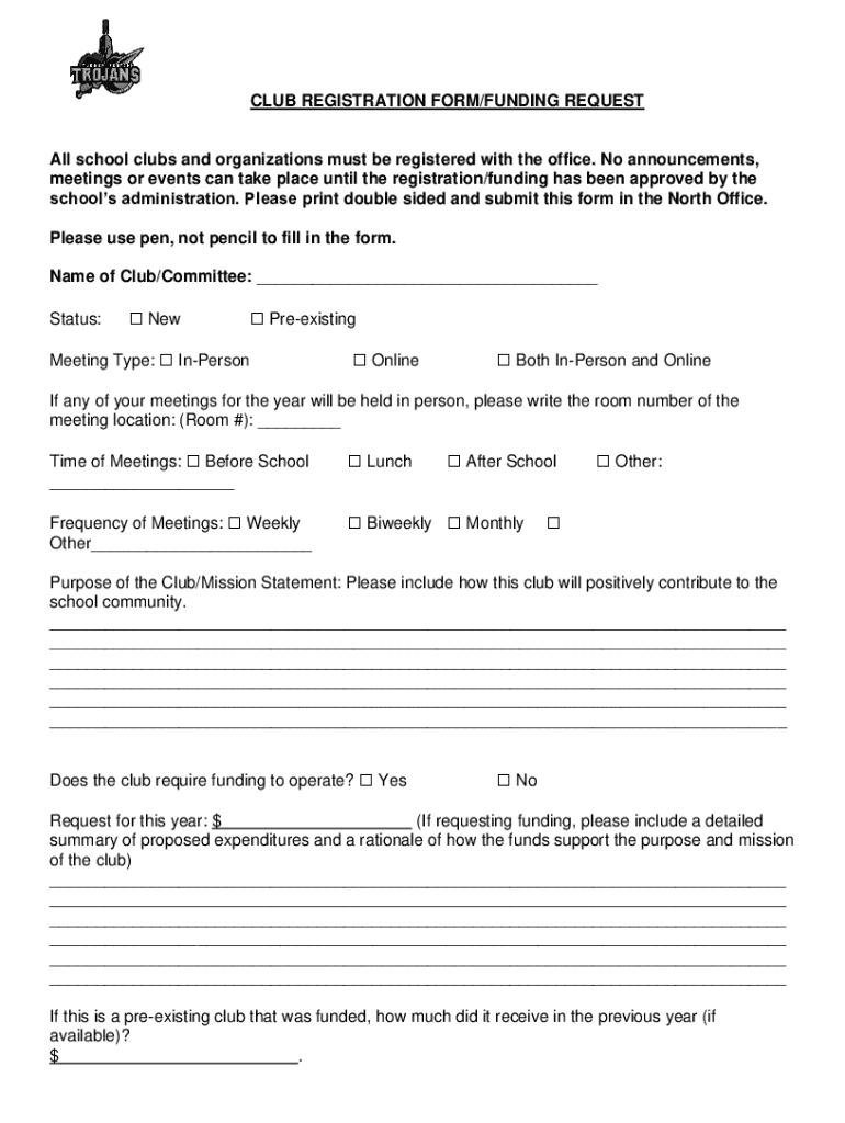 Fillable Online club registration form/funding request Fax Email Print ...