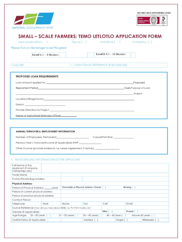 Fillable Online smallscale farmers: temo letlotlo application form Fax ...