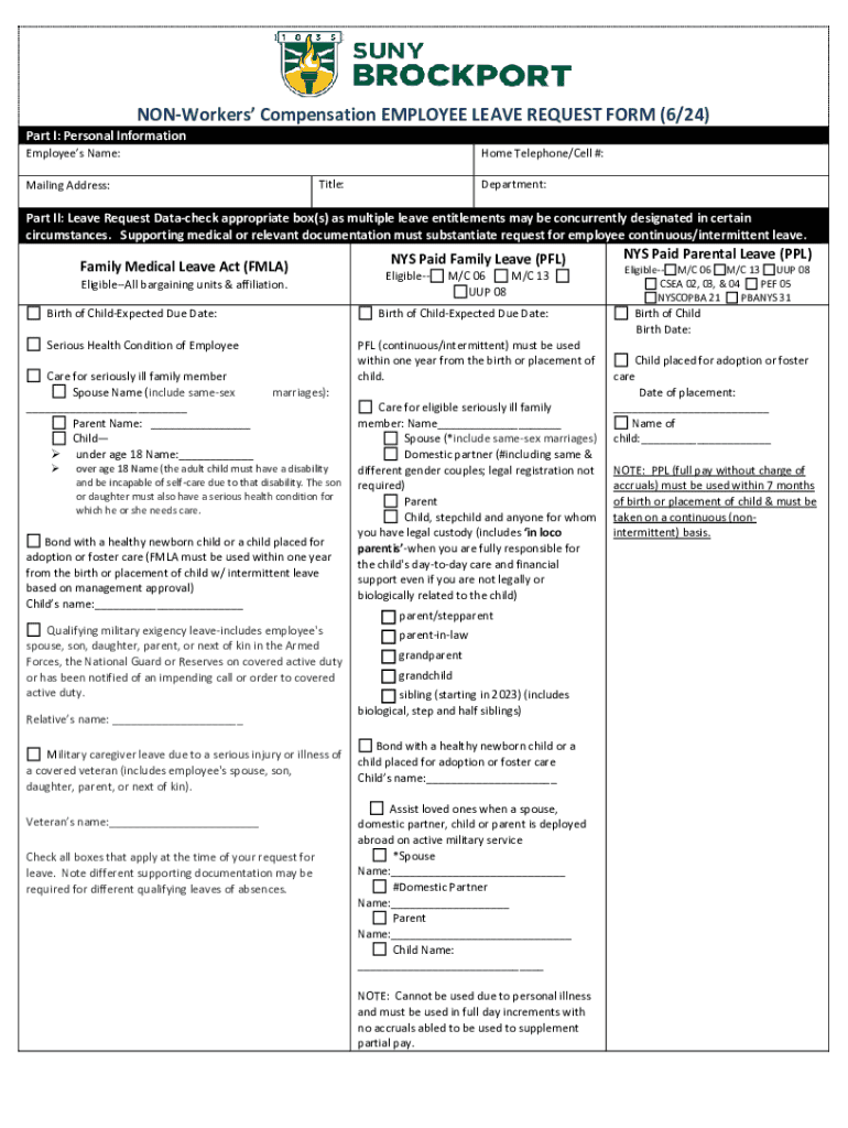 Fillable Online Non-Workers\' Compensation Employee Leave Request Form ...