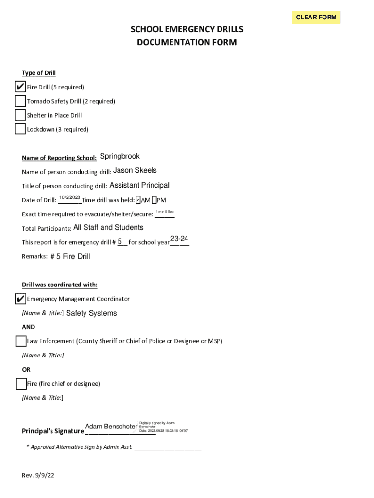 Fillable Online Name of person conducting drill: Jason Skeels Fax Email ...