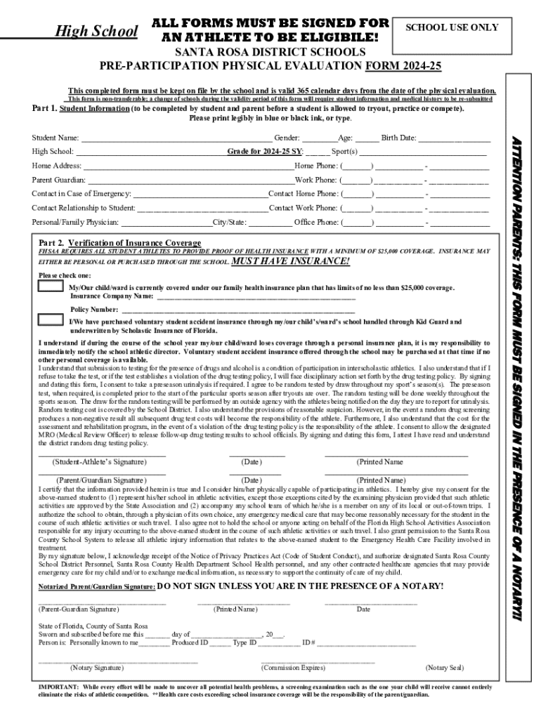 Fillable Online all forms must be signed for an athlete to be eligibile! santa ... Fax Email ...