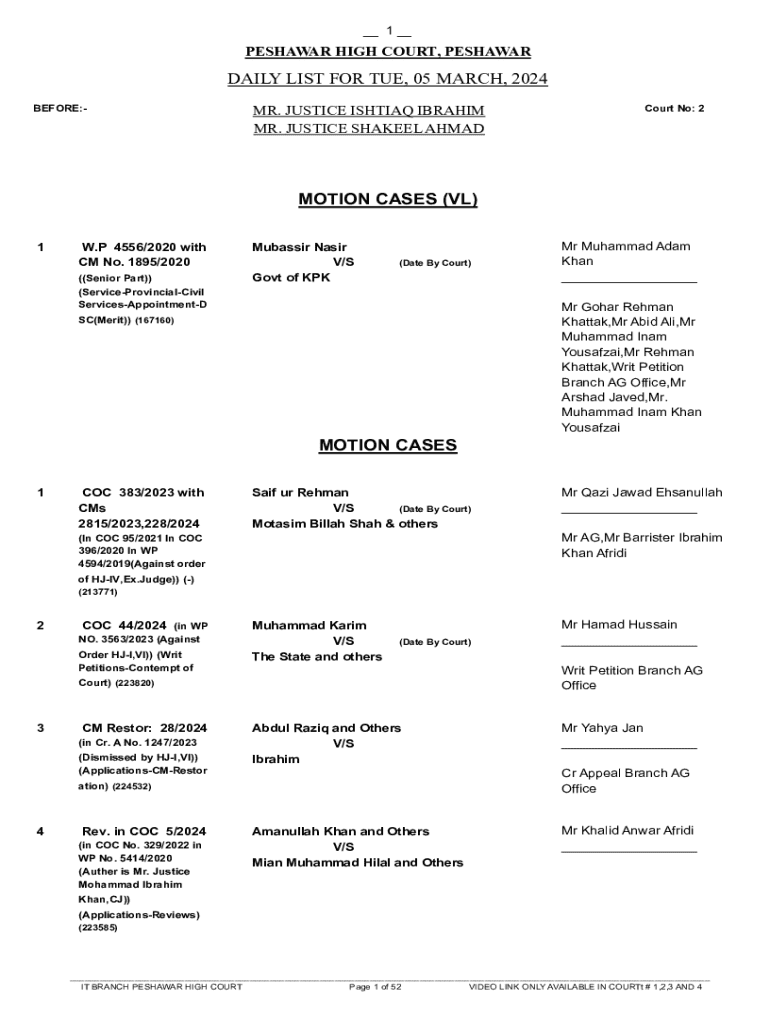 Fillable Online DAILY LIST FOR TUE, 05 MARCH, 2024 MOTION CASES (VL ...
