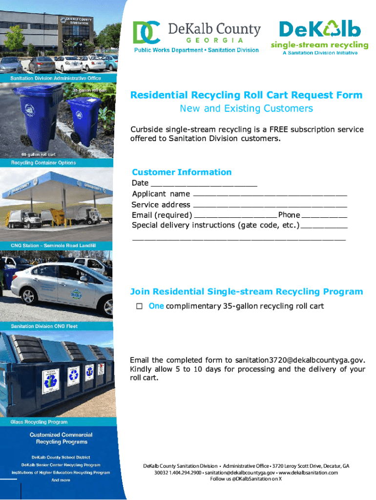Fillable Online Residential Garbage and Recycling Roll Cart Request ...
