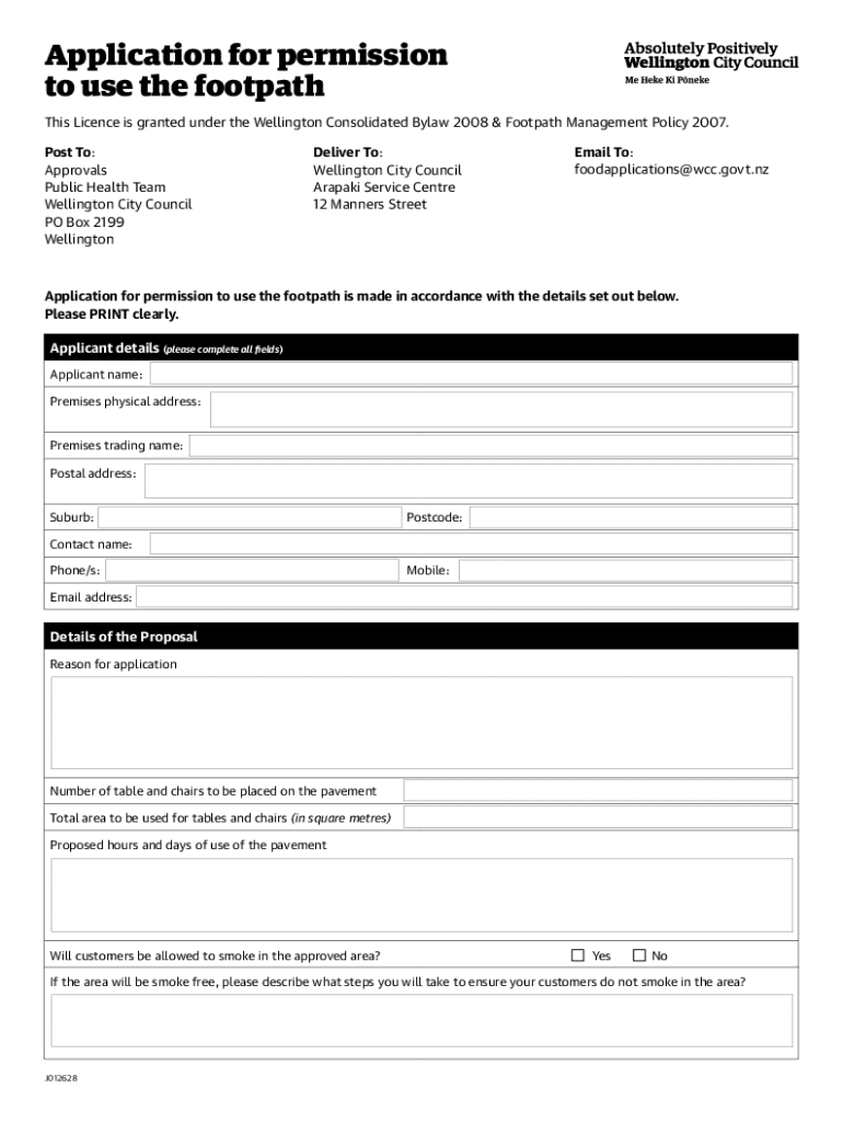 Fillable Online Application for permission to use the footpath - Wellington ... Fax Email Print ...