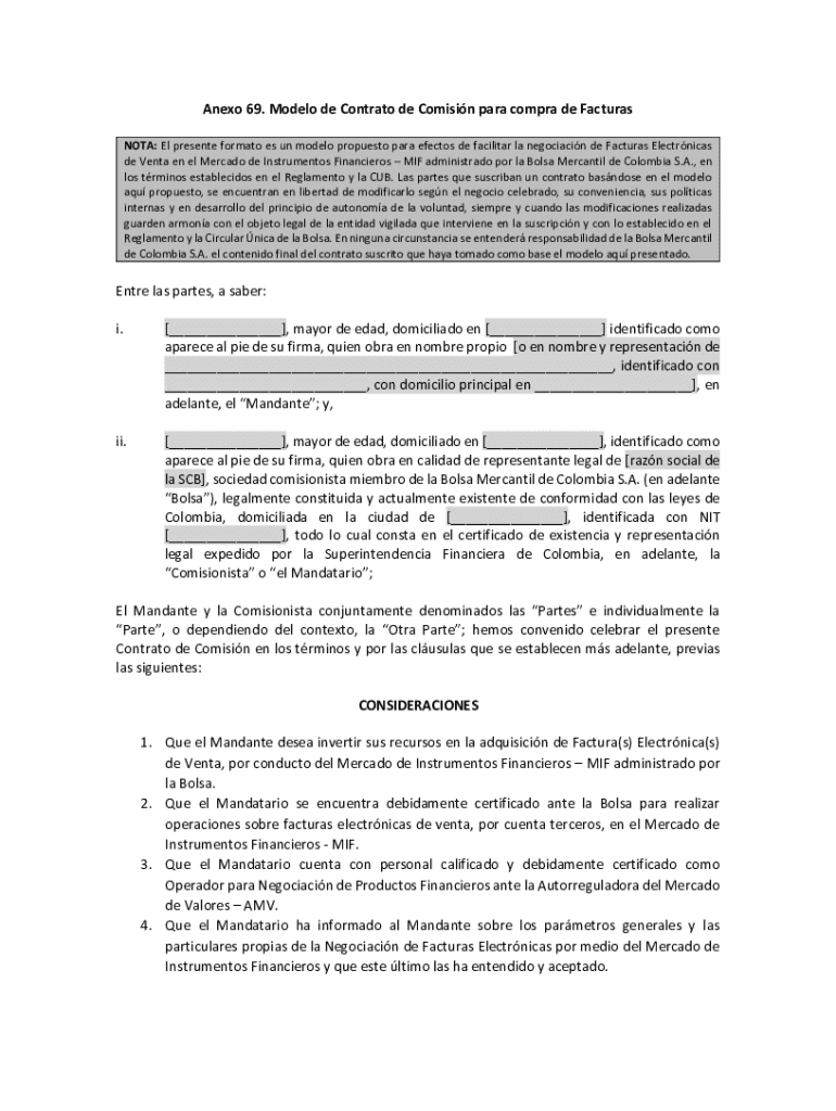 Rellenable en línea Anexo 69. Modelo de Contrato de Comisin para compra ...