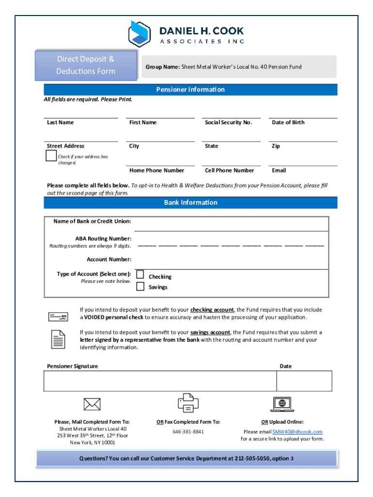Fillable Online Direct Deposit & Deductions Form Fax Email Print ...