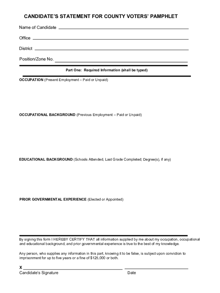 Fillable Online Candidate Statement & Statement of Endorsement Fax ...