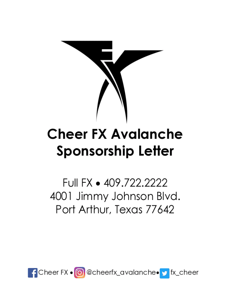 Fillable Online Cheer FX Avalanche Sponsorship Letter - Port Arthur Fax ...