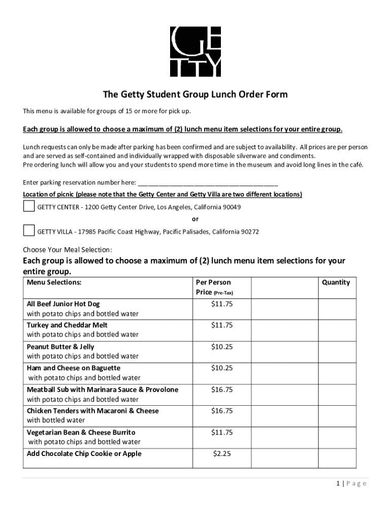 Fillable Online How to build a catered lunch menu selection form Fax ...