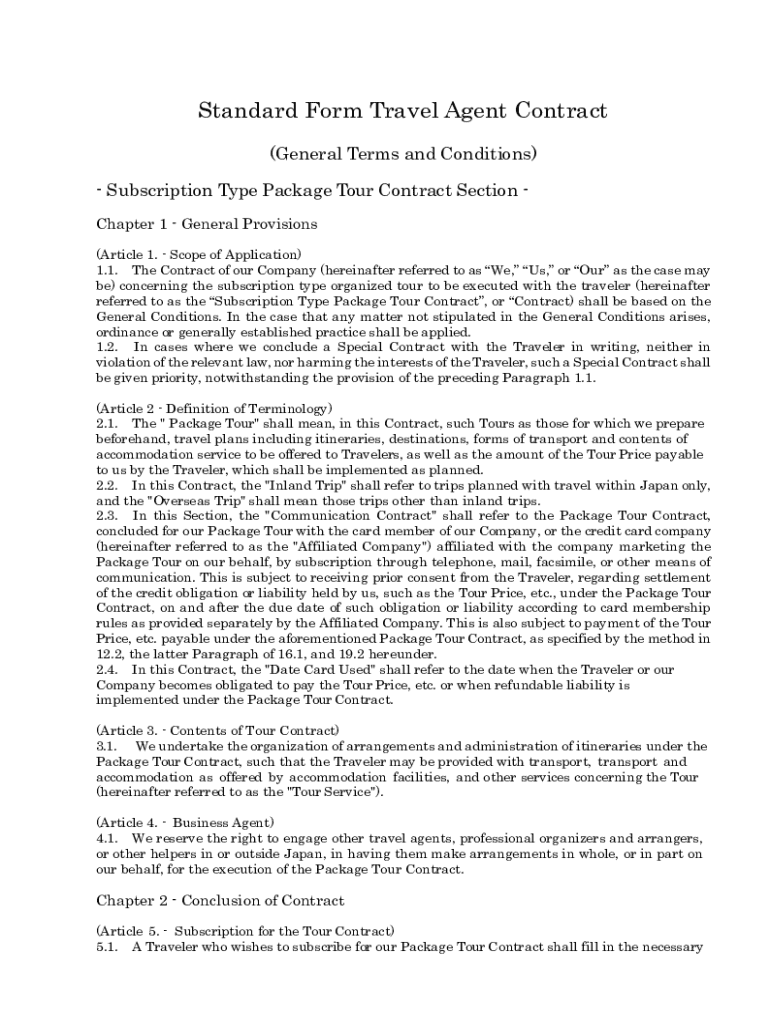 Fillable Online Subscription Type Package Tour Agreement Section Fax ...