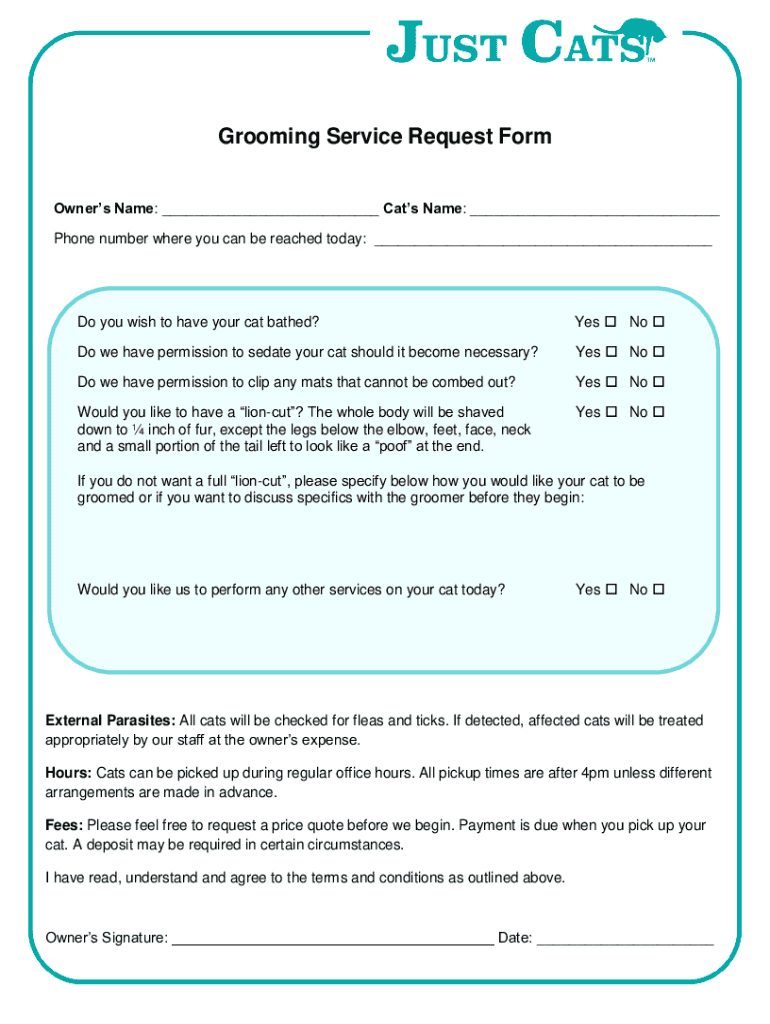 Fillable Online Grooming Service Request Form Fax Email Print - pdfFiller
