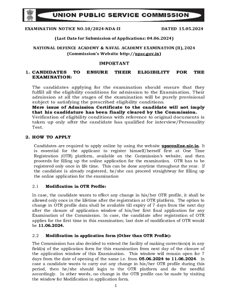 Fillable Online NDA 2 Application Form 2024, Apply Online Link At Upsc ...