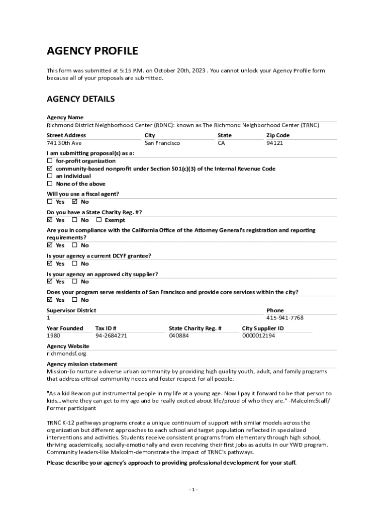 Fillable Online AGENCY PROFILE - Children, Youth and Their Families Fax ...