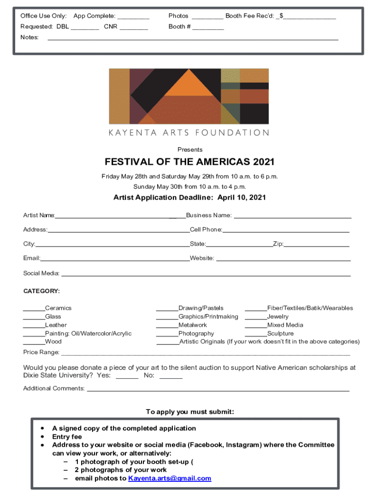 Fillable Online 2021 FOTA Artist Application Rev 1 - Kayenta Arts Fax ...