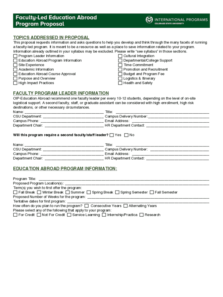 Fillable Online Faculty-Led Study Abroad Program Proposal Guidelines Fax Email Print - pdfFiller