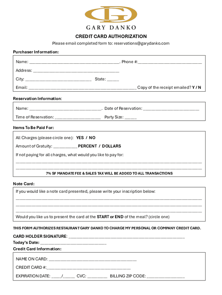 Fillable Online Restaurant Gary Danko San Francisco Fax Email Print ...