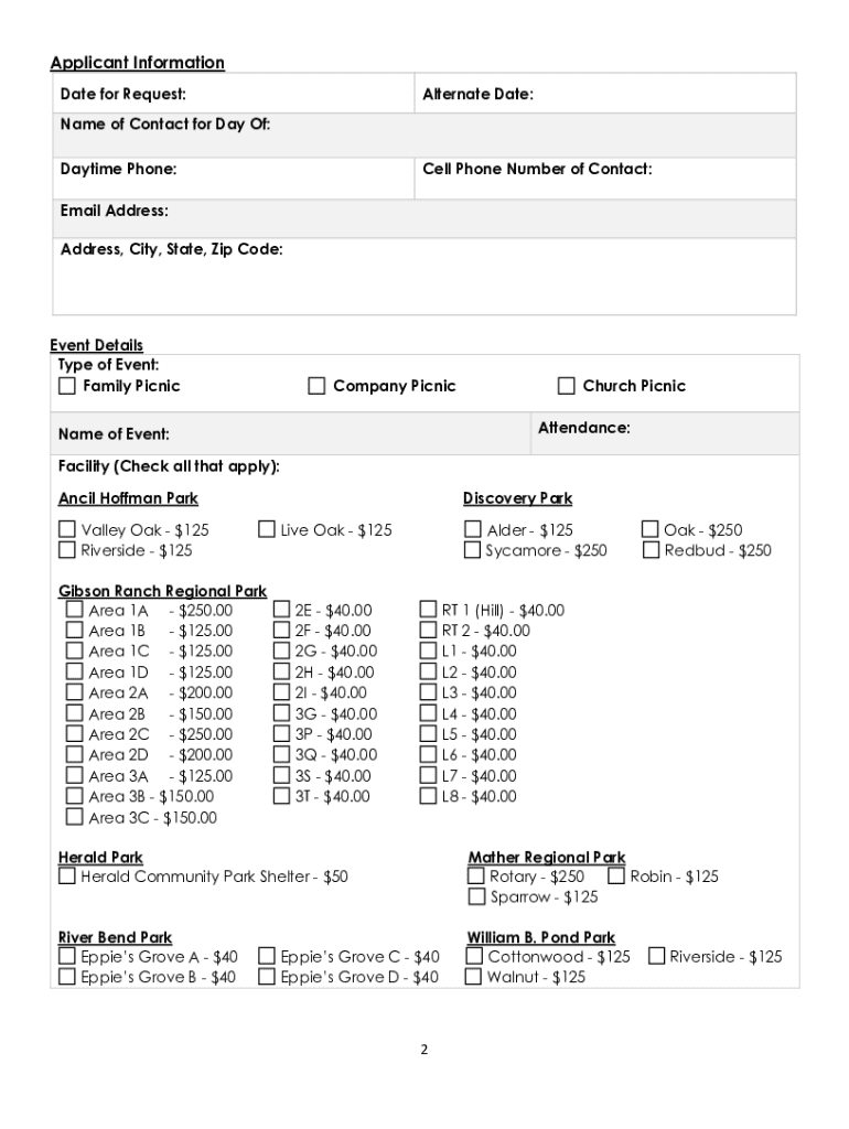 Fillable Online Fillable Online Picnic Site Reservation Request Form ...